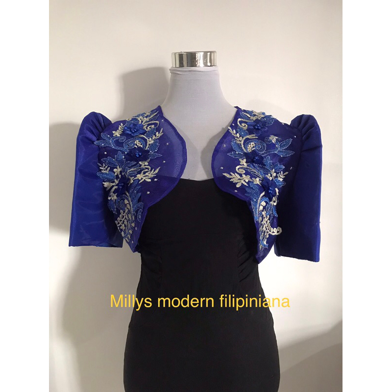 Millys modern filipiniana royal blue bolero with lace designethnic ...