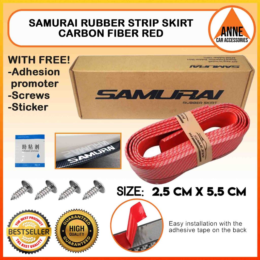 3M Samurai Carbon Fiber Red Car Front Bumper Lip Protector Rubber ...
