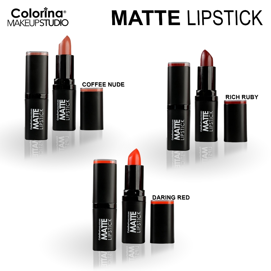 Colorina Matte Lipstick 3.5g in Daring Red, Coffee Nude and Rich Ruby ...