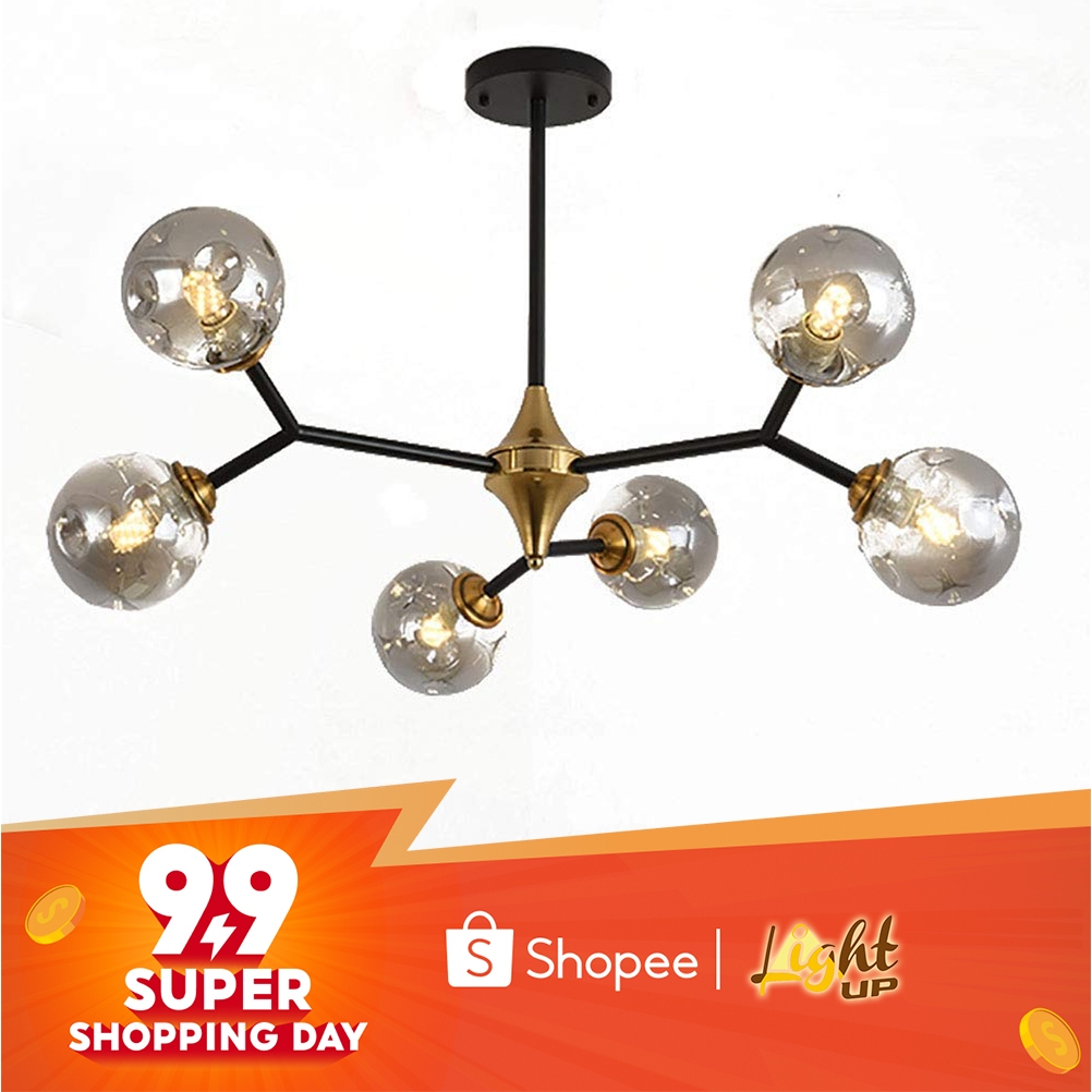 Light Up 6 Light Glass Ball Pendant Light Modern Semi Flush Ceiling ...