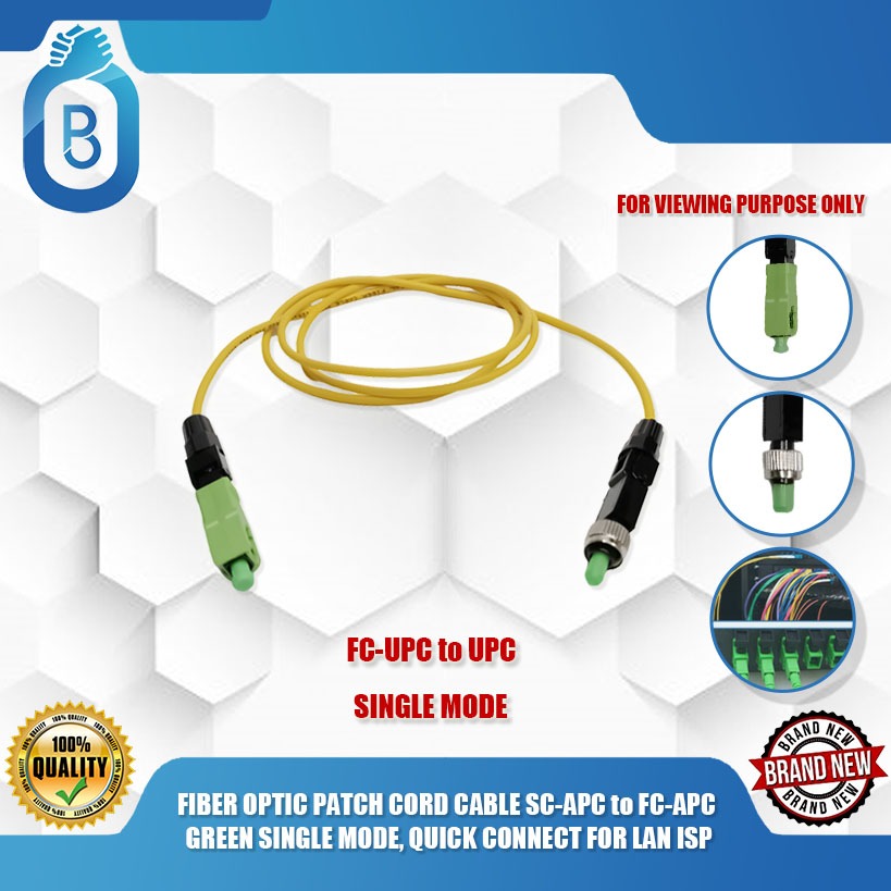 FIBER OPTIC PATCH CORD CABLE SC-APC to FC-APC GREEN SINGLE MODE, QUICK CONNECT FOR LAN ISP ...