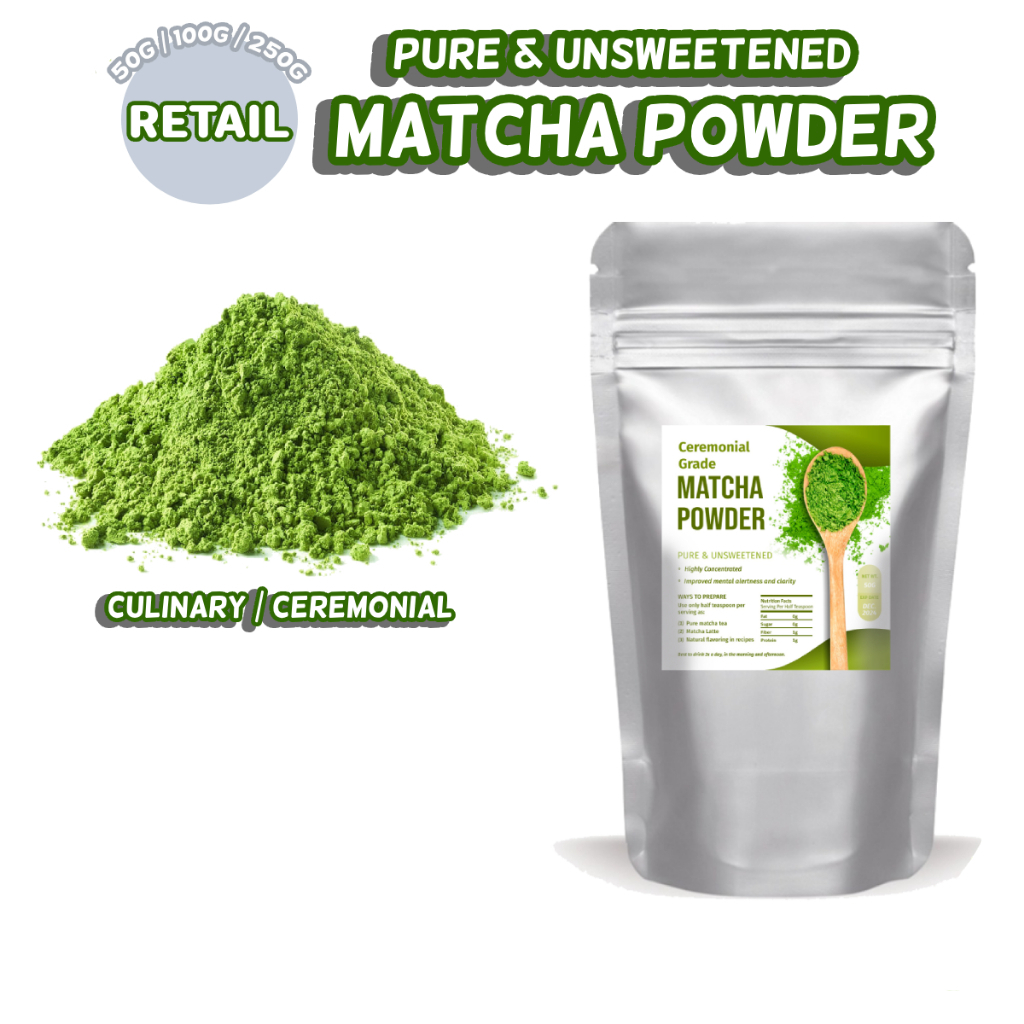 Zenfiber Organiques Pure Matcha Powder - Ceremonial/Culinary Grade 50g ...
