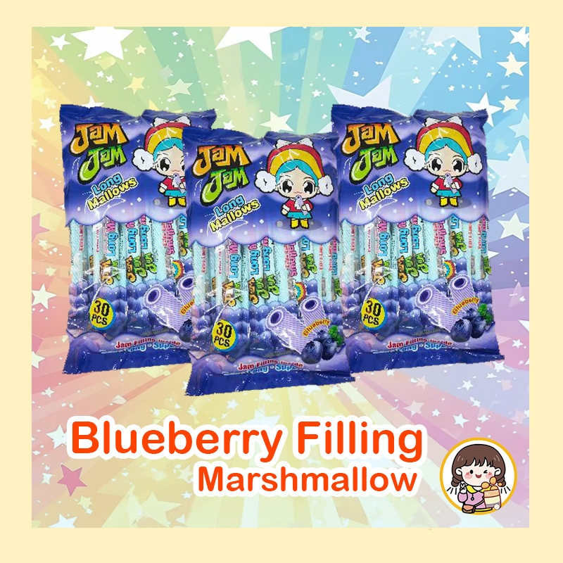 Blueberry Jam Filling Flavor Jamjam Long Mallows 30pcs per pack ...