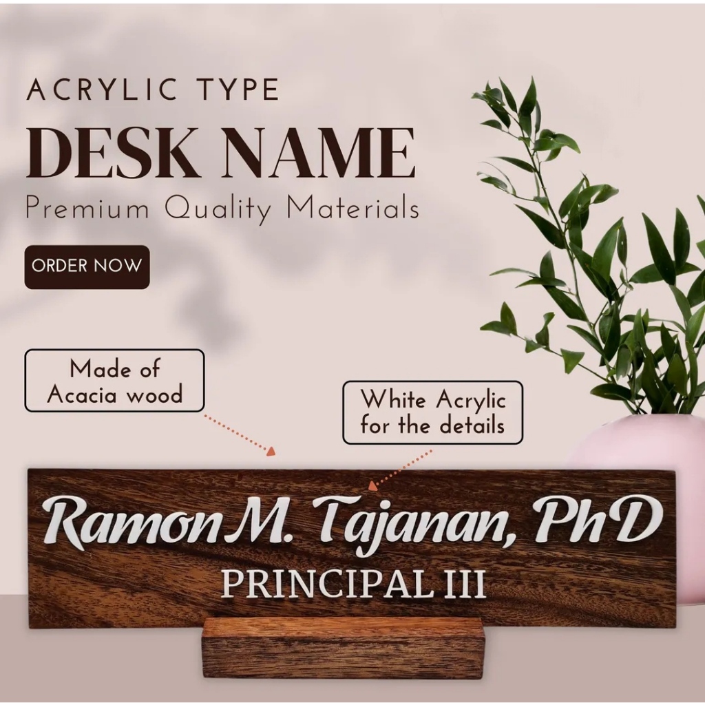 Table/ Desk Name Plate Embossed Laser-cut out White Acrylic for ...