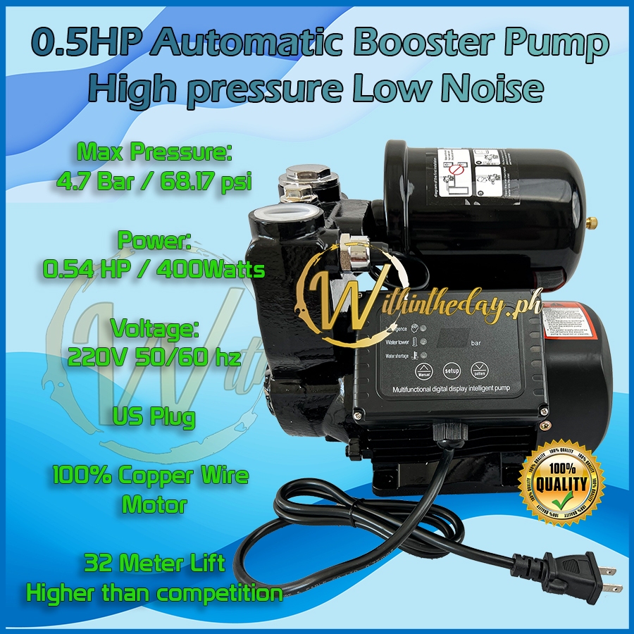 Water Booster Pump Silent Type compact pure copper wire heavy duty for water filter shower etc ...