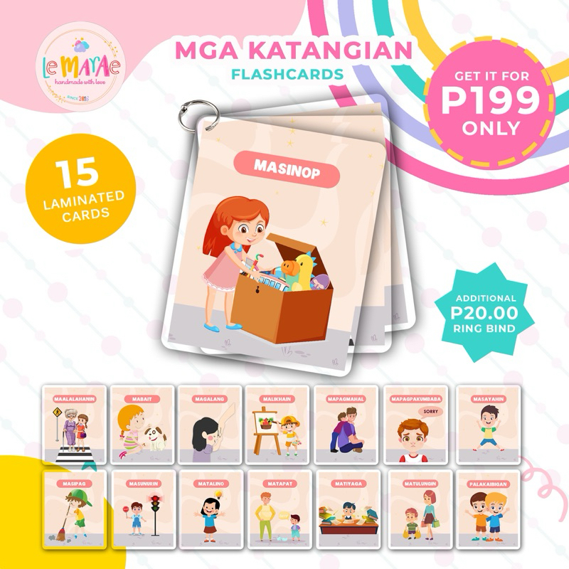 MGA KATANGIAN Filipino Tagalog Flashcards Laminated Educational ...