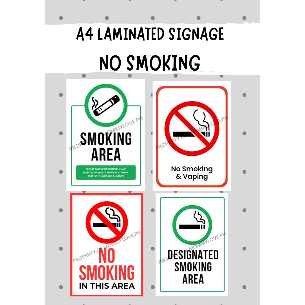 A4 LAMINATED SIGNAGES | NO SMOKING | SMOKING AREA | BAWAL MANIGARILYO ...