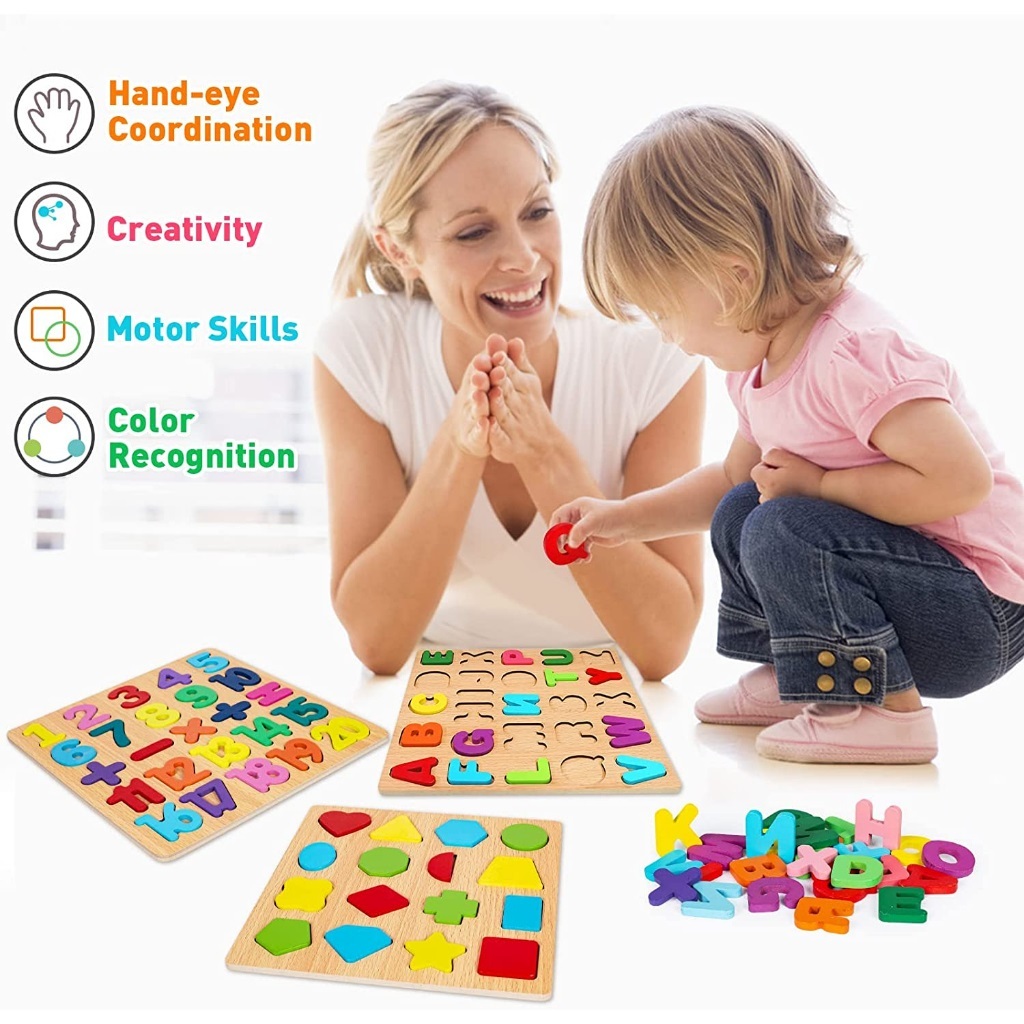 Arc002 ABC Alphabet Digital Puzzle Wooden Toys Kid Number Letter shape ...
