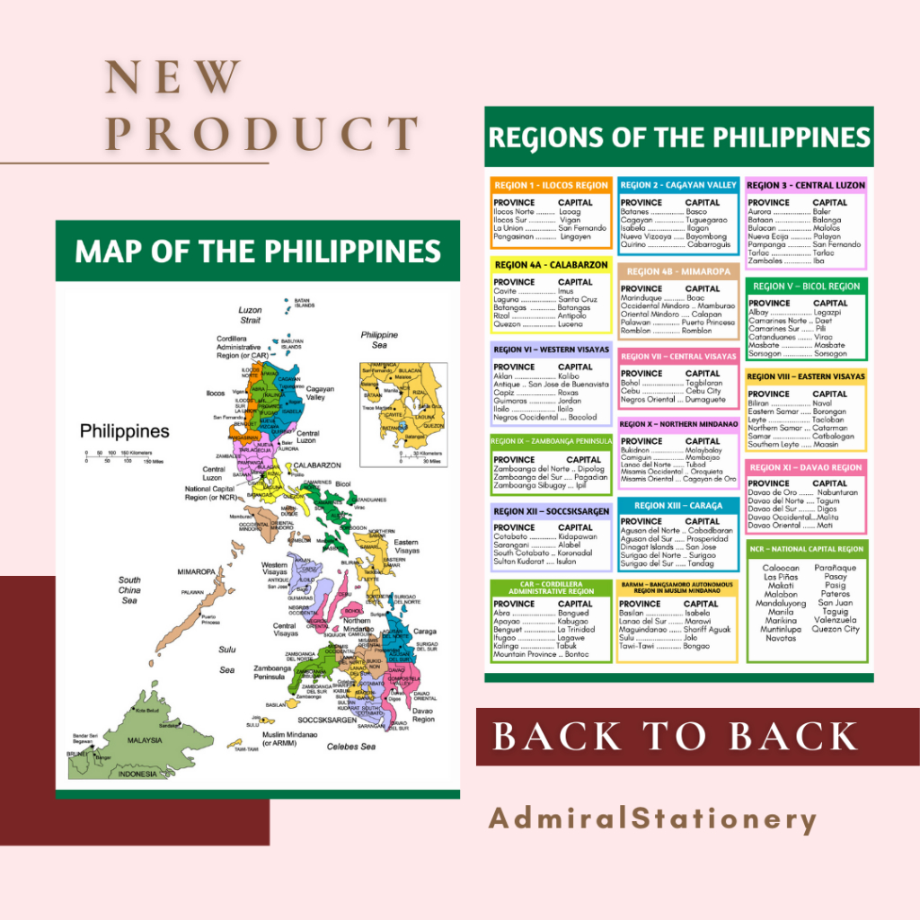 Map of the Philippines A4 Laminated Wall Chart for Kids Learning ...