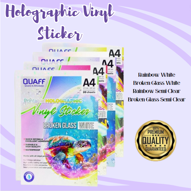 QUAFF Printable Hologram Vinyl Inkjet Sticker A4 Size (20 Sheets per ...