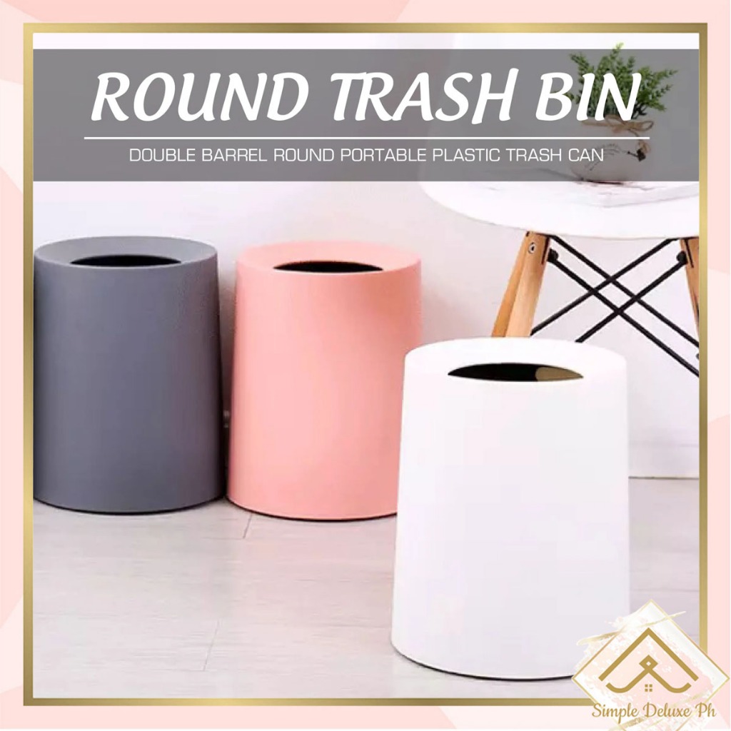 SIMPLE DELUXE PH Double Layer Matte Round Plastic Trash Can Garbage ...