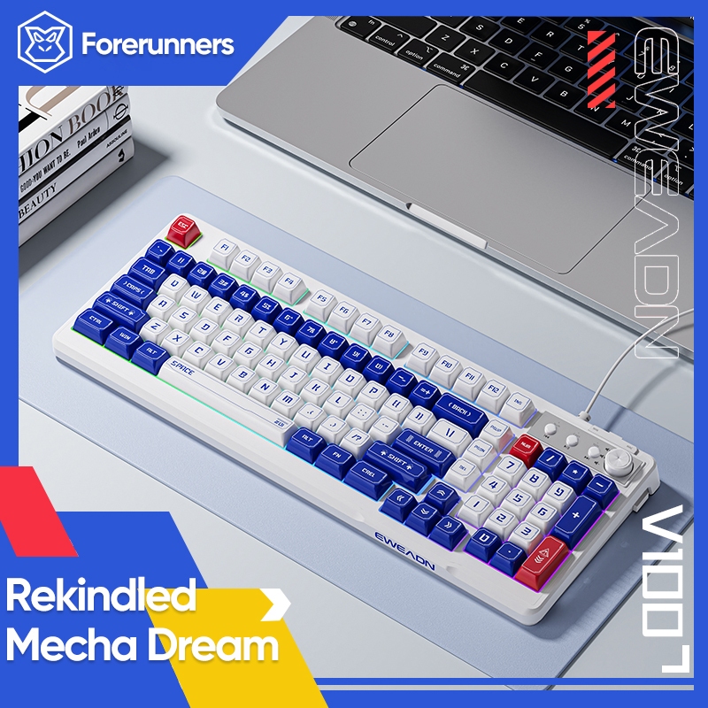 V100 98-key RGB wired keyboard with RGB lighting, mecha style design ...