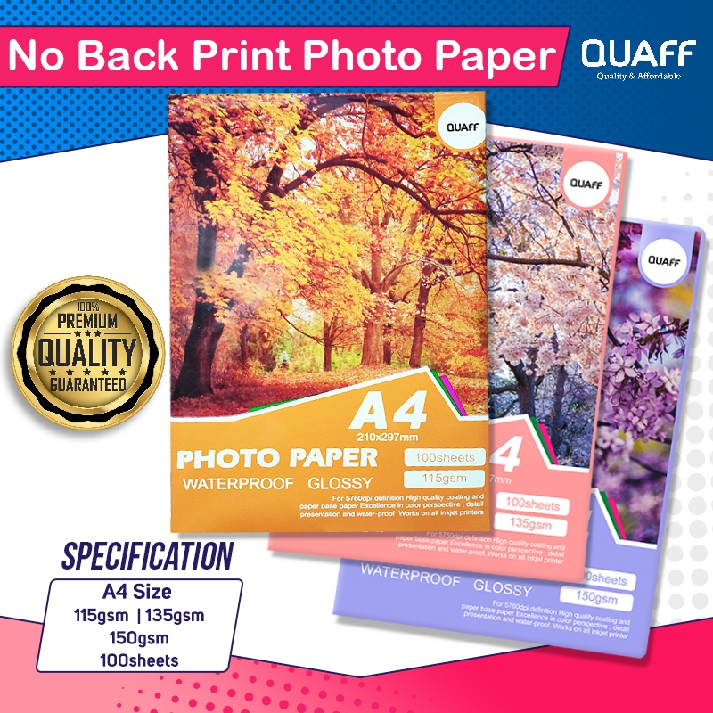 QUAFF Glossy Photo Paper A4 Size QUAFF Brand (100 sheets / pack ...