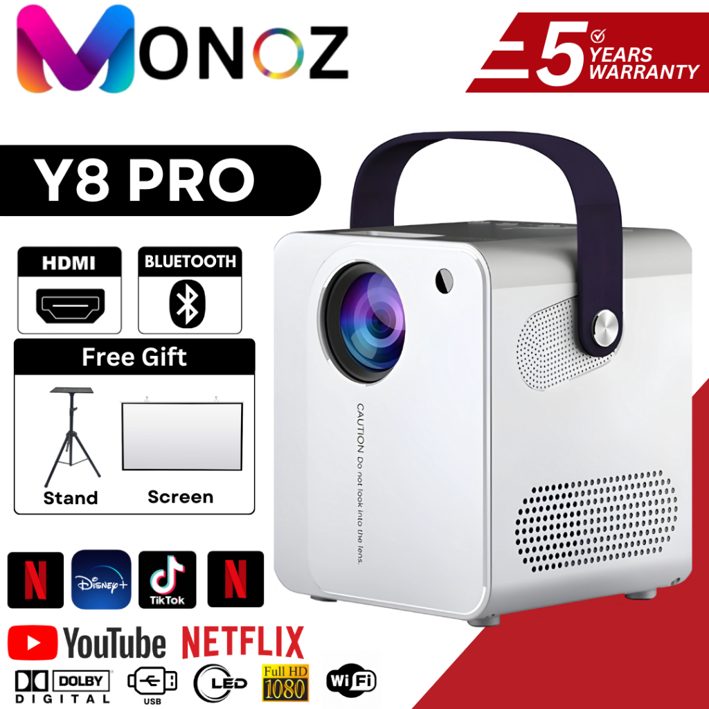 Projector Y8 Pro Portable Mini 4K UHD 6000 Projectors Android HDMI USB ...