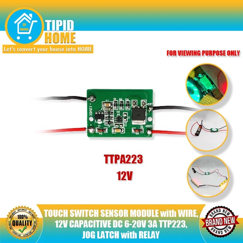 TOUCH SWITCH SENSOR MODULE with WIRE, 12V CAPACITIVE DC 6-20V 3A TTP223 ...