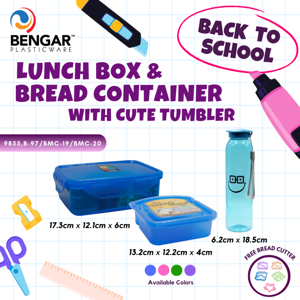 BENGAR PLASTICWARE Hard lock lunchbox with breadkeeper and emoji design ...