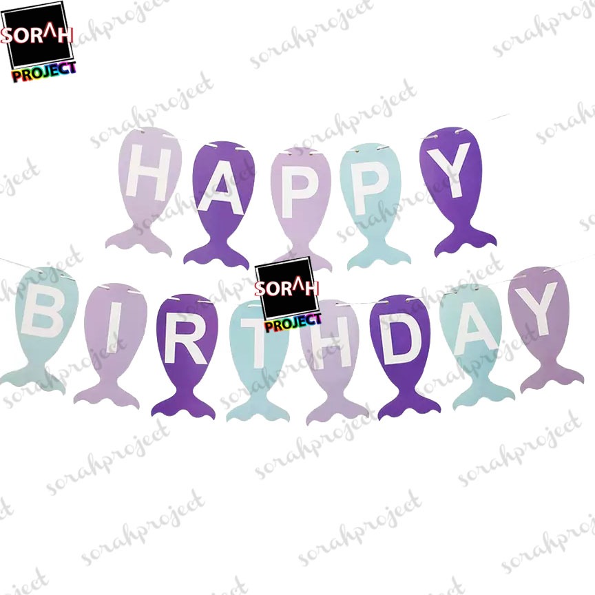 Mermaid Happy Birthday Banner - Mermaid Tail Shape - Kid Party ...