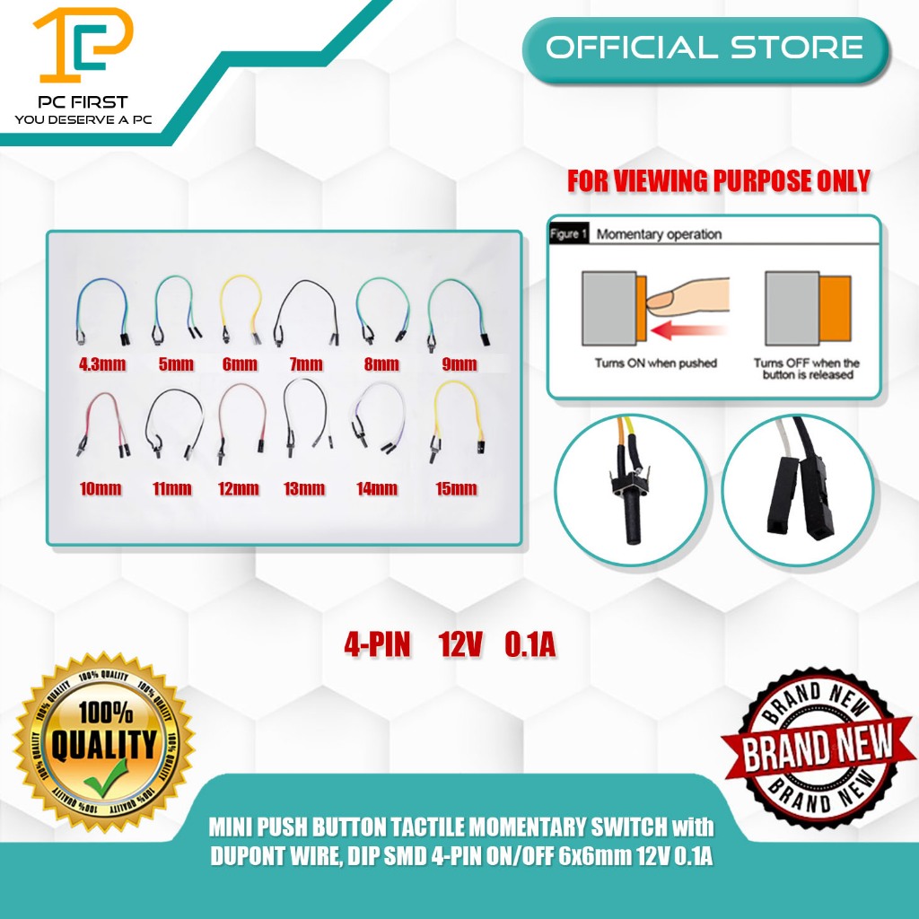 PC FIRST MINI PUSH BUTTON TACTILE MOMENTARY SWITCH with DUPONT WIRE ...