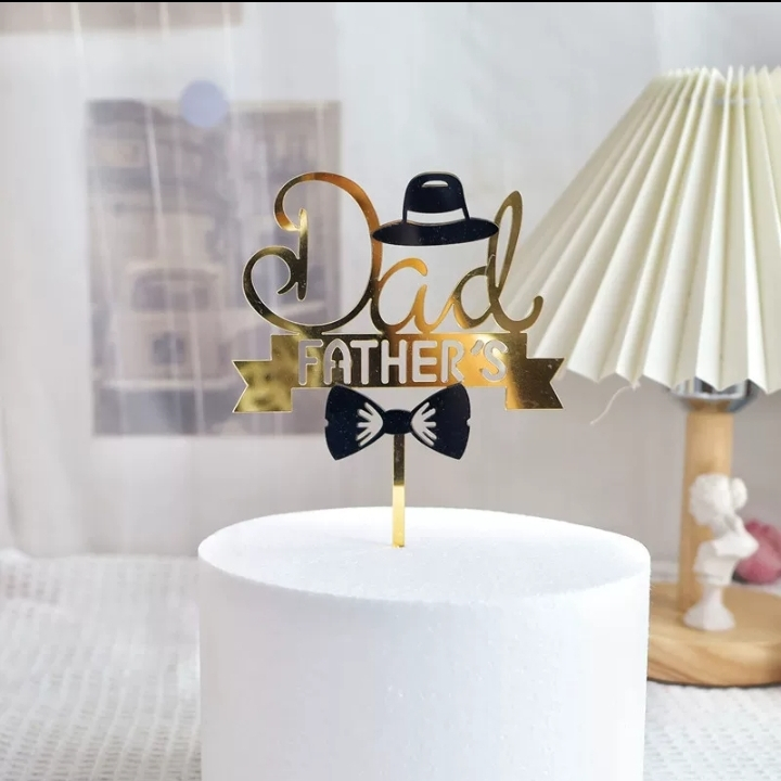 Happy Fathers Day Hat Dad Moustache Acrylic Cake Topper Baking Props