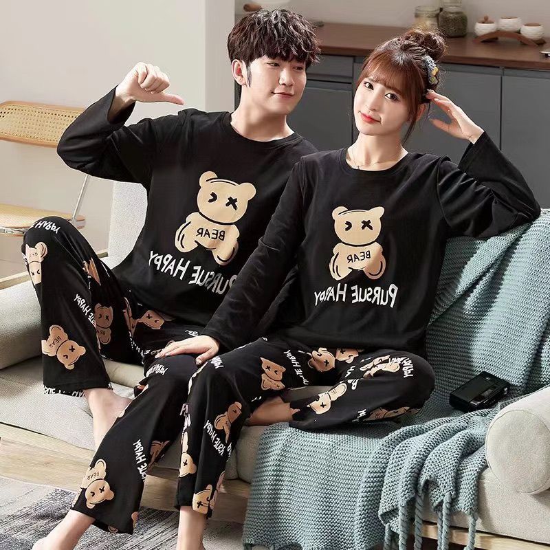 Men's and women's long-sleeved cotton pajamas cartoon girls homewear ...