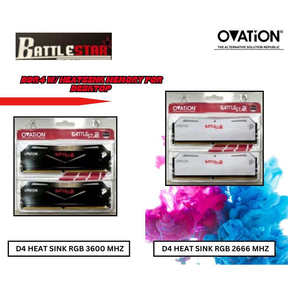 OVATION BATTLESTAR RGB LED DDR4 3200MH/3600MHZ W/ HEATSINK MEMORY FOR ...