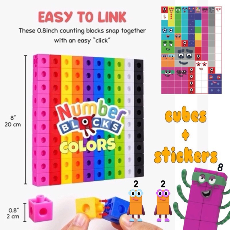 100 Pc Math Link Cubes with Water-Resistant Numberblocks / Alphablocks ...