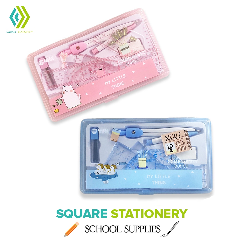 Square Stationery Geometry Compass Set Triangle, Protractor & Ruler ...