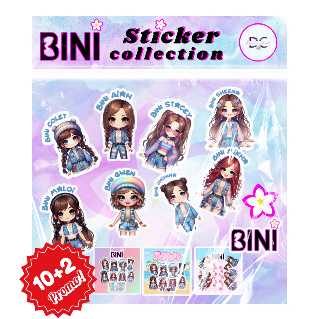 BINI Stickers Chibi Stickers Glitter 3D Rainbow Waterproof Tumbler ...