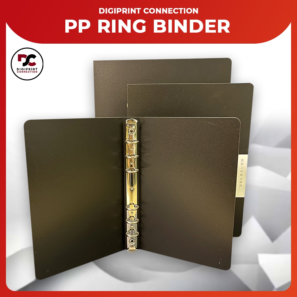 PP Black Binder B5/A5/A6 (9/6Holes) Minimalist Notebook Cover Case Loose Leaf Ring Binder ...