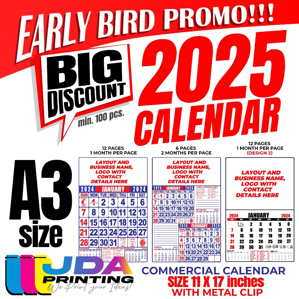 2025 COMMERCIAL CALENDAR - A3 (11x17 inches) with METAL SLIDES ...