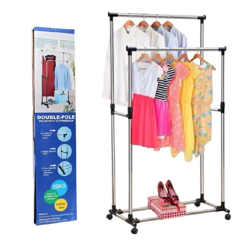 Double pole clothes drying rack laundry cloth drying rack storage rack ...