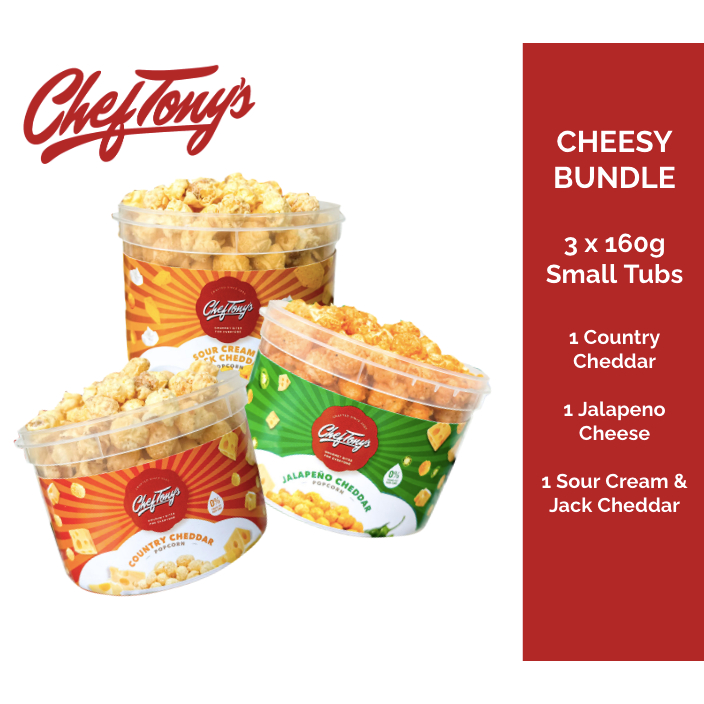 Cheesy Popcorn Bundle by Chef Tony's (Small Tub - Country Cheddar ...