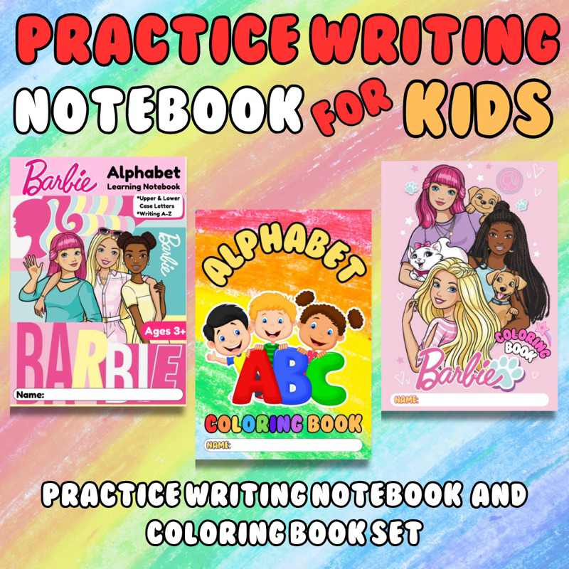 BARBIE ALPHABET PRACTICE WRITING COLORING BOOK 3 PIECES SET SACHIKO FUN ...