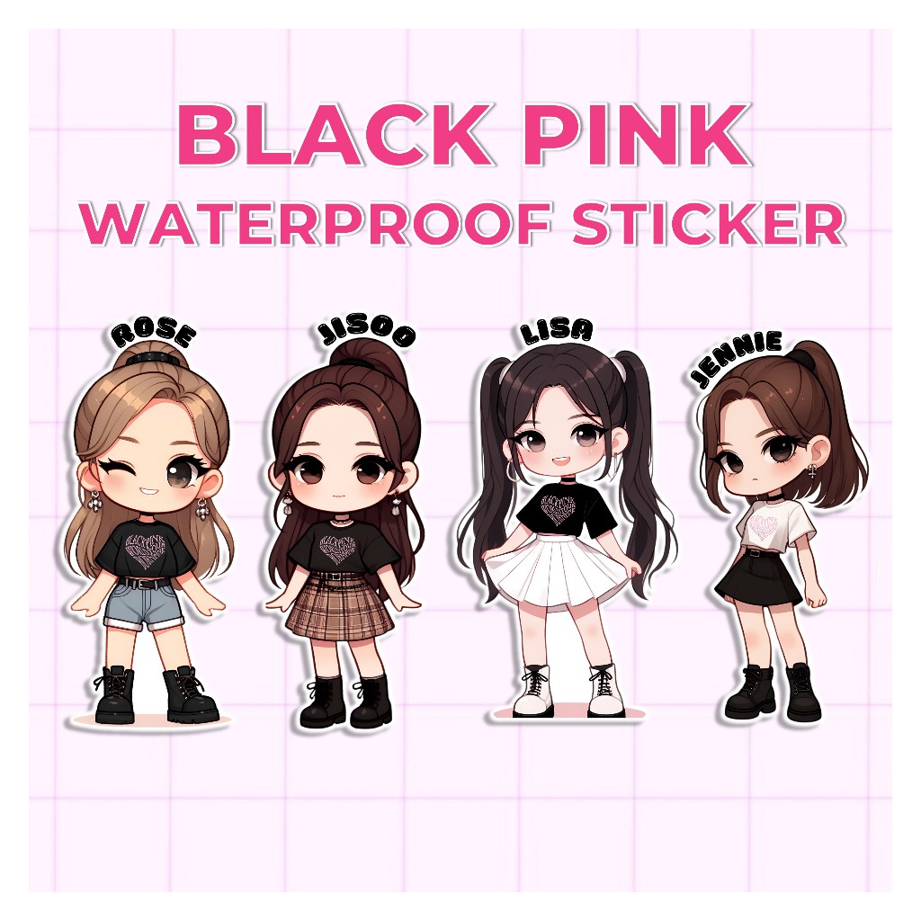 Black Pink Sticker Set Chibi Waterproof Stickers KPop Girl Group Lisa ...