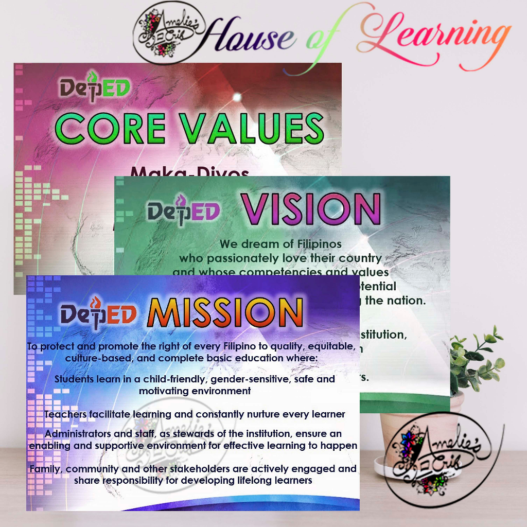 Deped Vision, Mission and Core Values Educational Laminated Chart A4 ...