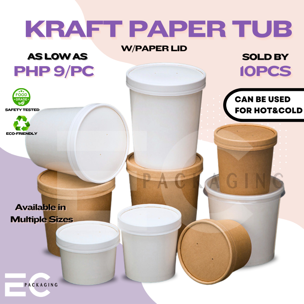 [EC] 10Pcs Kraft Paper Tubs W/ Lid Ice Cream Tub Soup Tub Bowl Takeout ...