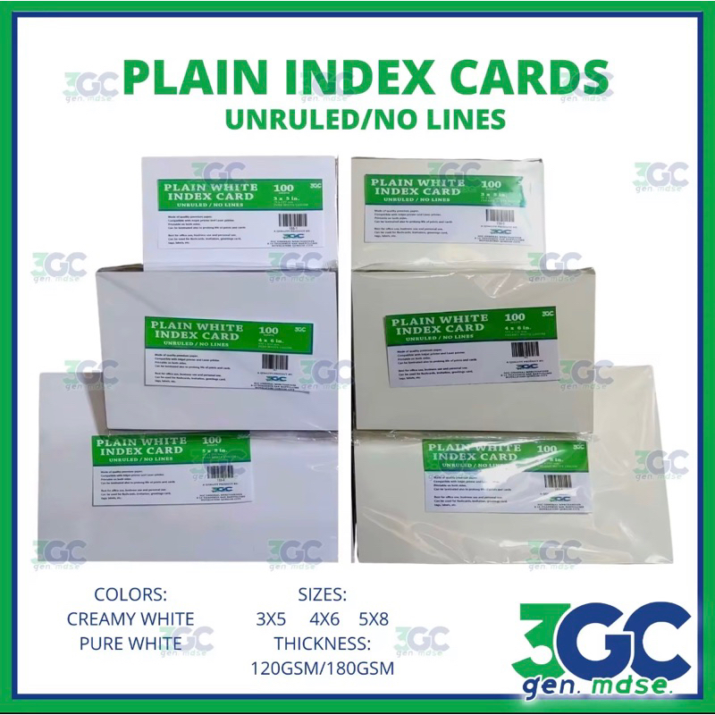 3GC White Unruled Plain Printable Index Cards 3x5/4x6/5x8 Sizes - Ideal ...