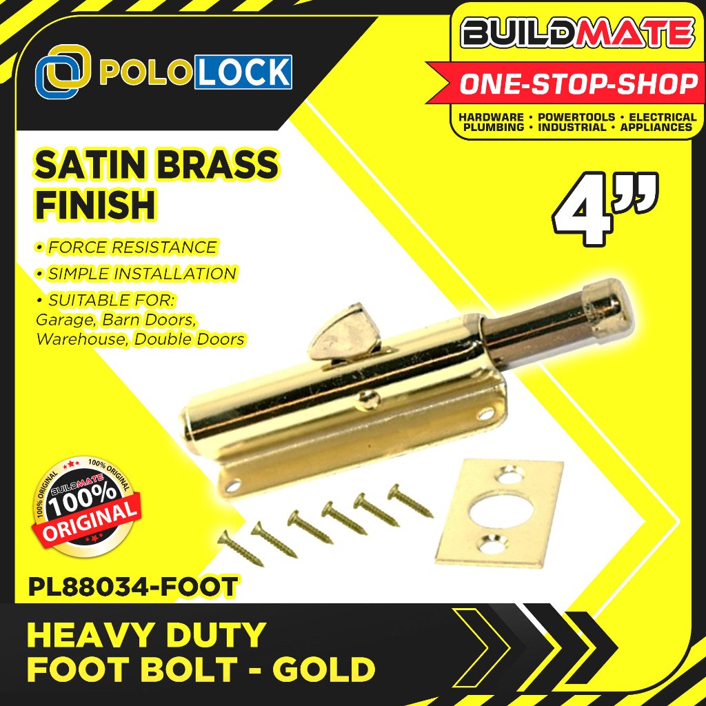 BUILDMATE Pololock 4" Inch Heavy Duty Foot Bolt Sliding Latch Door Lock ...