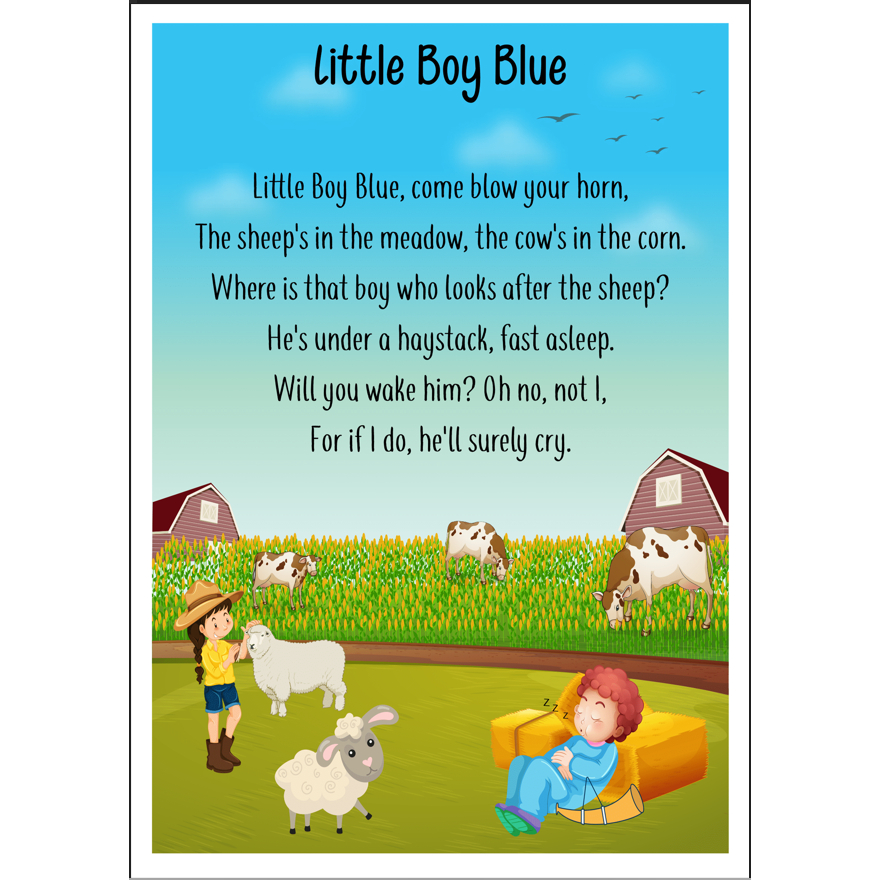 Little Boy Blue Chart Nursery Rhymes A4 Laminated High Print Quality ...