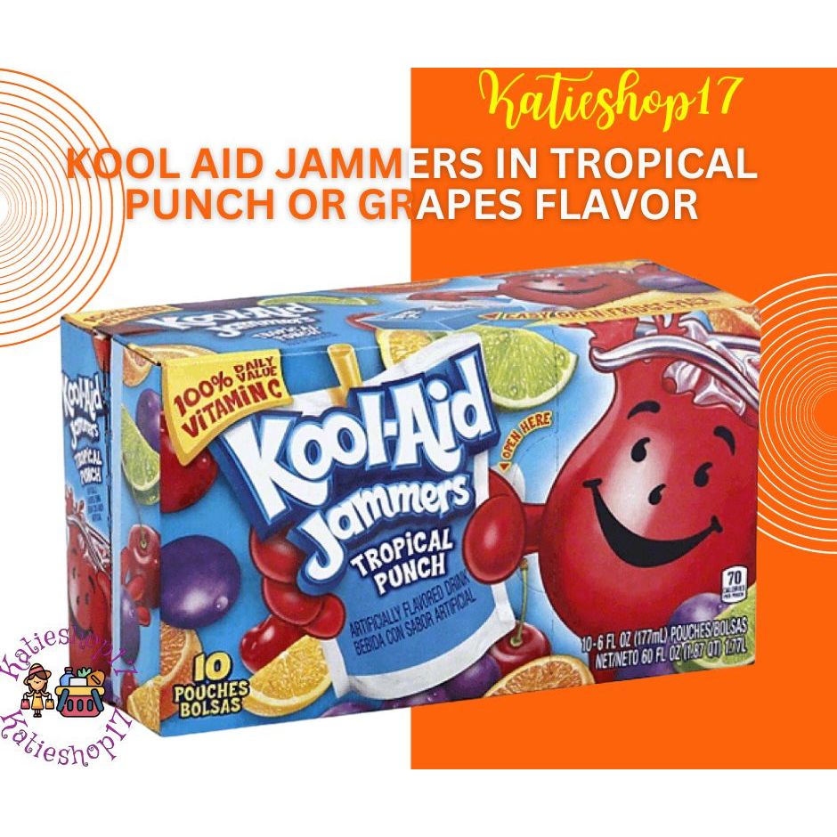 Kool Aid Jammers in Tropical Punch or Grapes Flavor 10 pouches per box ...