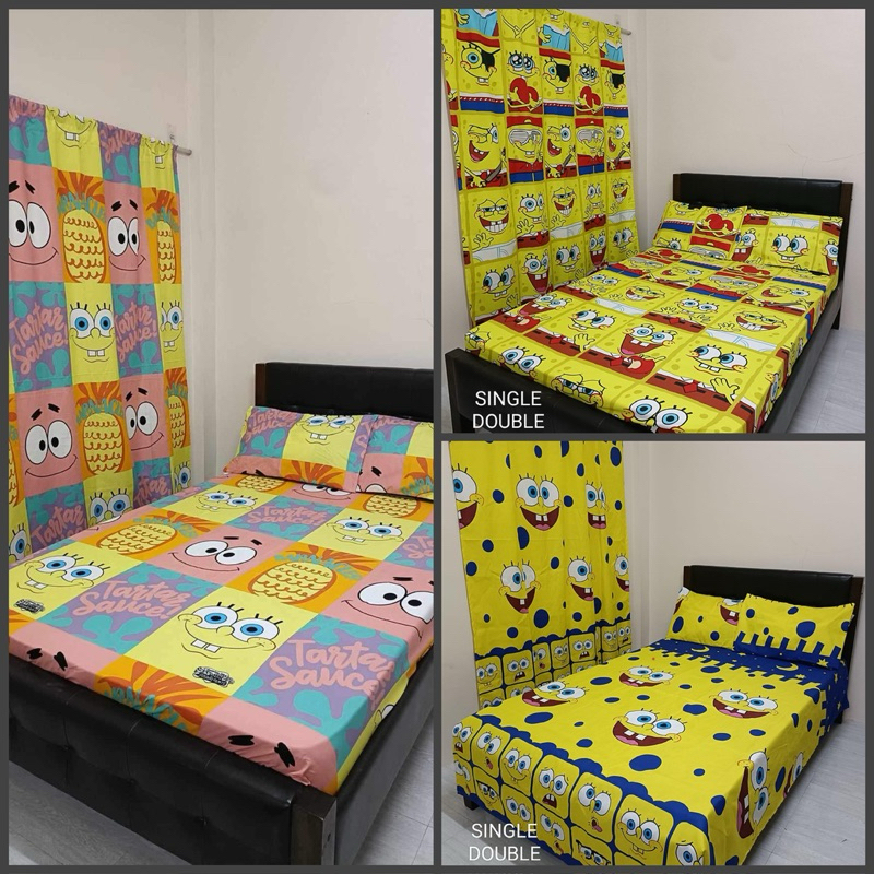 Spongebob Squarepants Design 3 in 1 Canadian Cotton Bedsheet Set ...