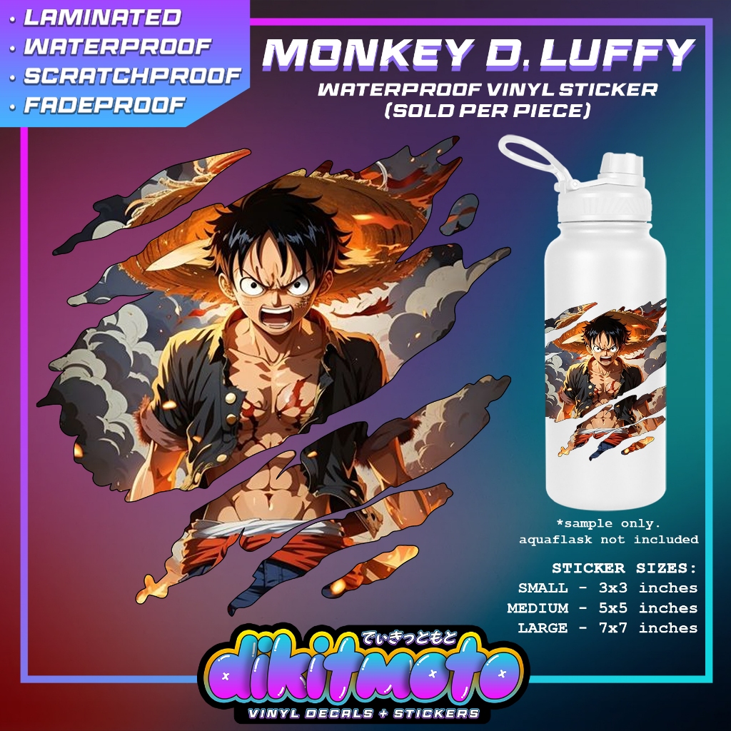 [dikitmoto] Monkey D Luffy 2 Scratch Sticker Waterproof Vinyl Sticker ...