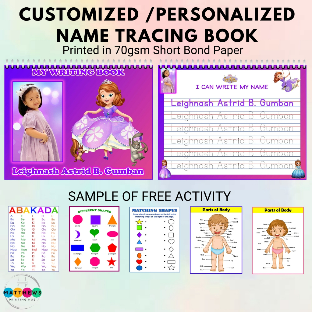 CUSTOMIZED / PERSONALIZED NAME TRACING BOOK FOR KIDS SIZE: SHORT BOND ...