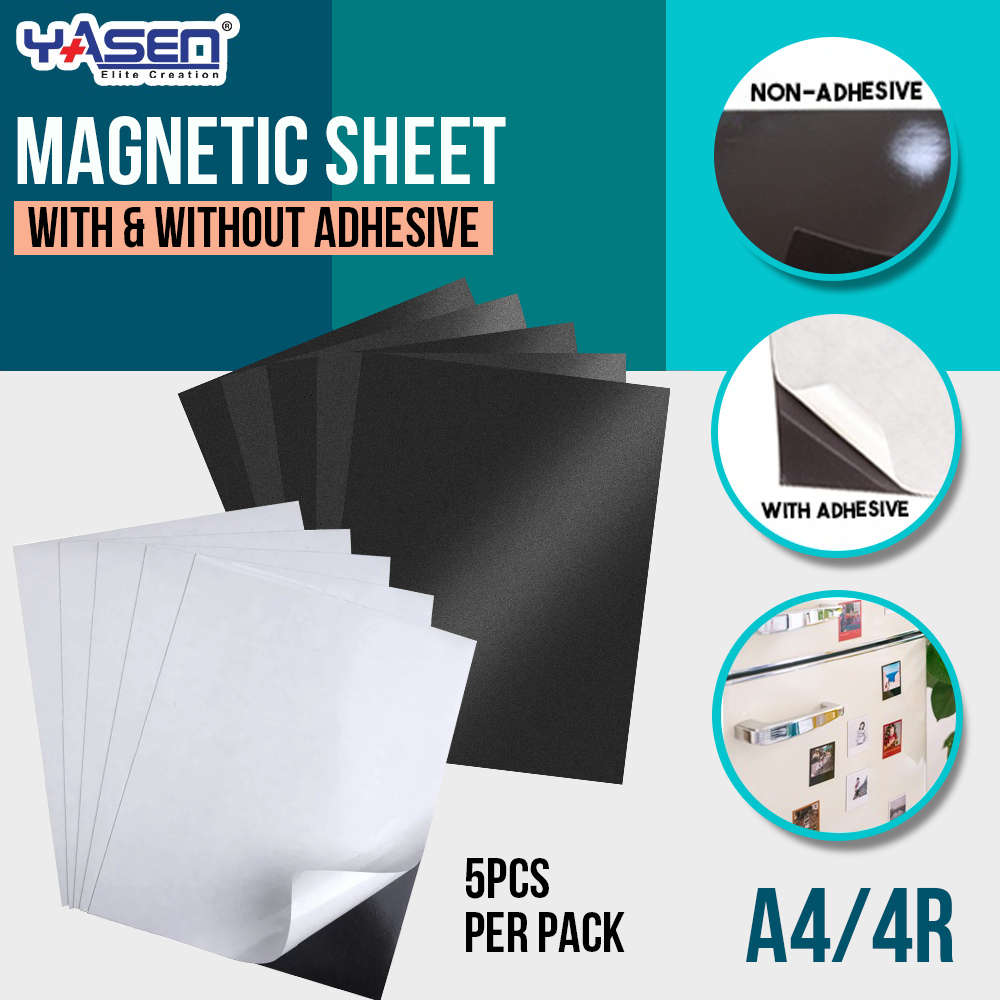 Yasen 10 Sheets Magnetic Sheet A4 4R Size with Adhesive & Non-Adhesive for DIY Ref Magnet ...