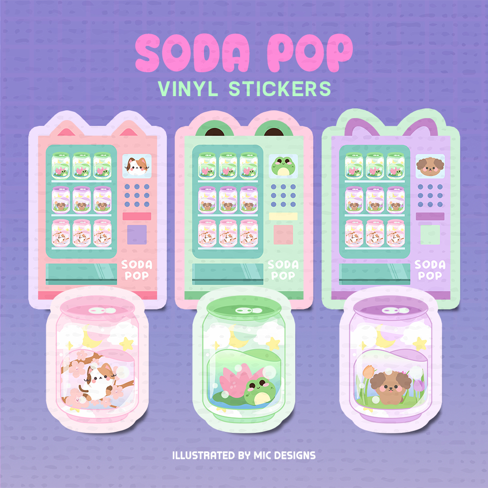 Soda Pop Machine Vinyl Sticker Pack | Neko Pup Froggy Waterproof Laptop ...