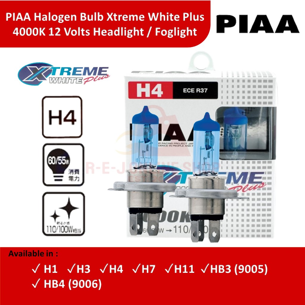 PIAA Halogen Bulb Xtreme White Plus 4000K 12V Headlight/Foglight / H1 ...