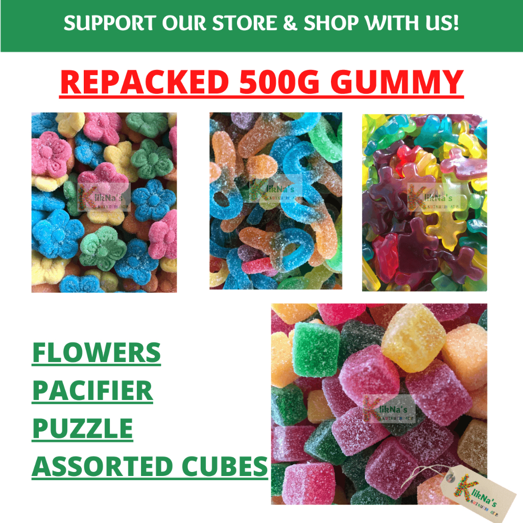 KlikNa’s 500g Gummies Flowers Pacifier Puzzle and Assorted Cubes Gummy ...