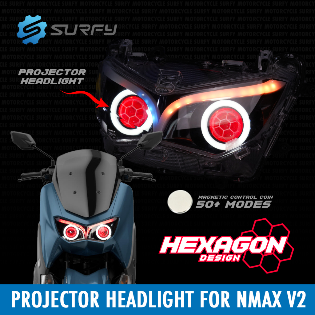 Nmax v2 v2.1 HID Headlight Assembly RGB Eagle Eye Hexagon Design Hid ...
