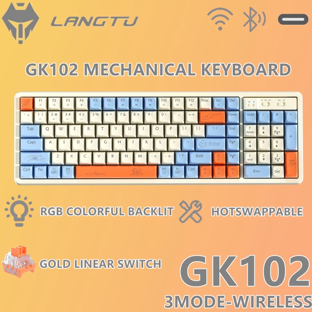 LANGTU GK102 3Mode Wireless Mechanical Keyboard HotSwap RGB backlit Mechanical Keyboard hotswap ...