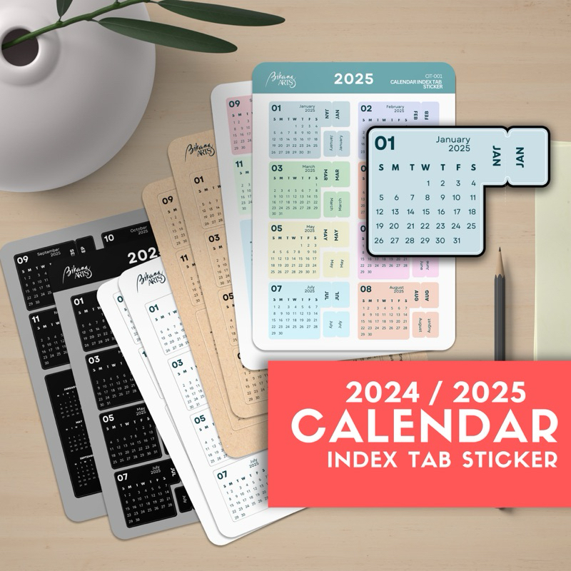 2 Sheets 2024 2025 Calendar Index Tab Stickers , 12 Month Planner Index ...